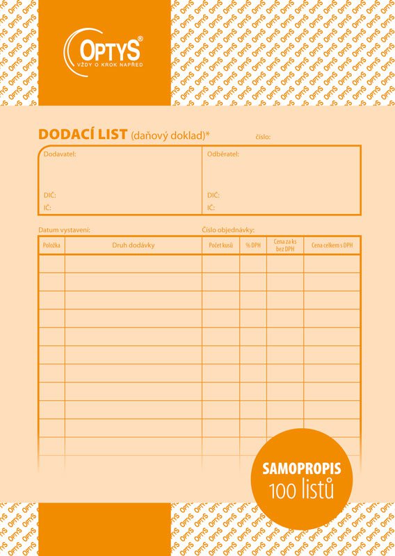 dodací list A5 samopropisovací 100 listů Optys