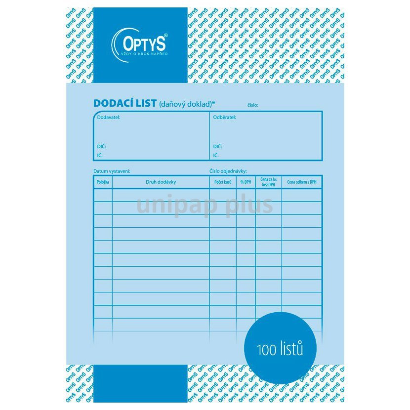 dodací list A5 100 listů Optys