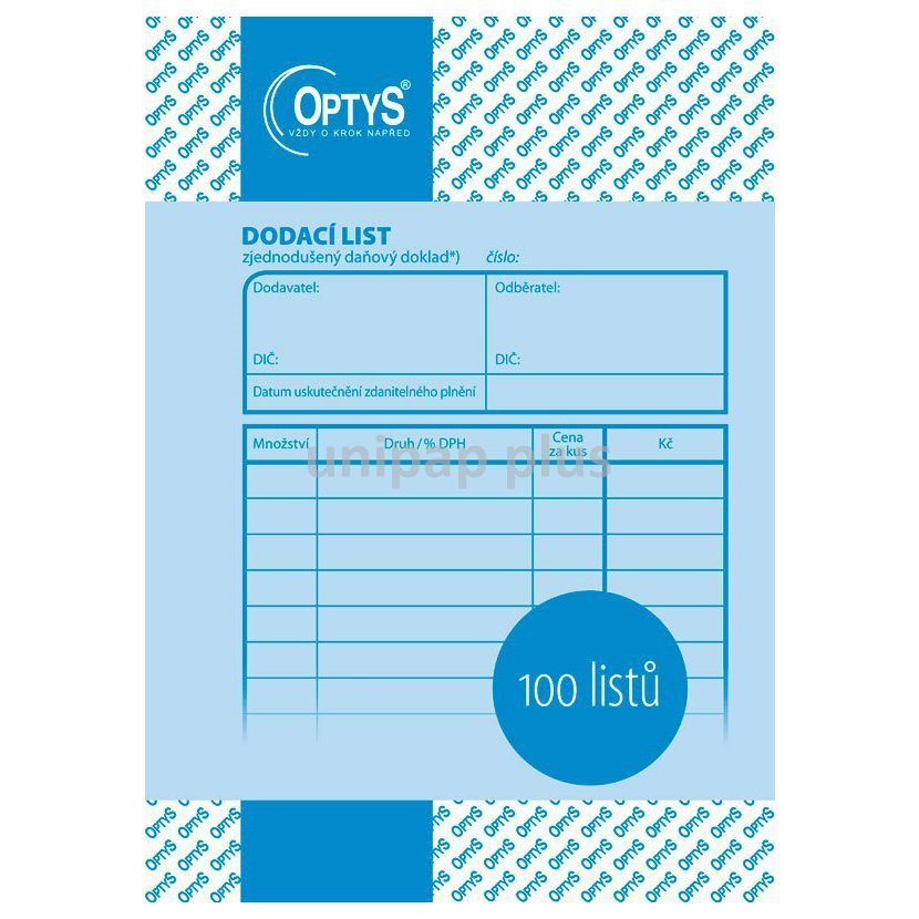 dodací list A6 100 listů Optys
