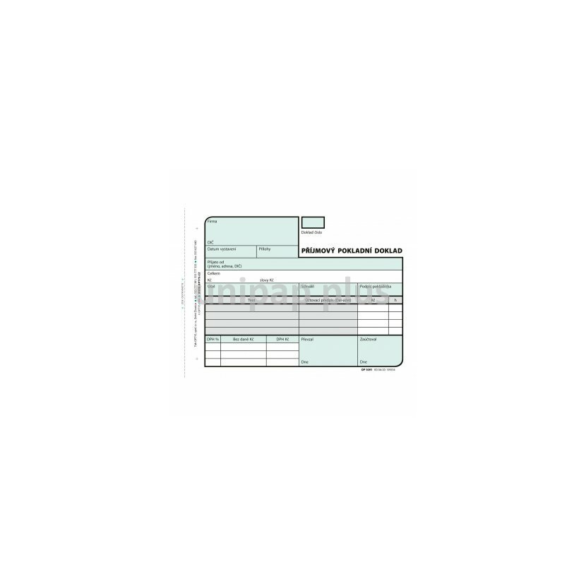 příjmový pokladní doklad samopropisovací 2 x 50 listů nečíslovaný Optys